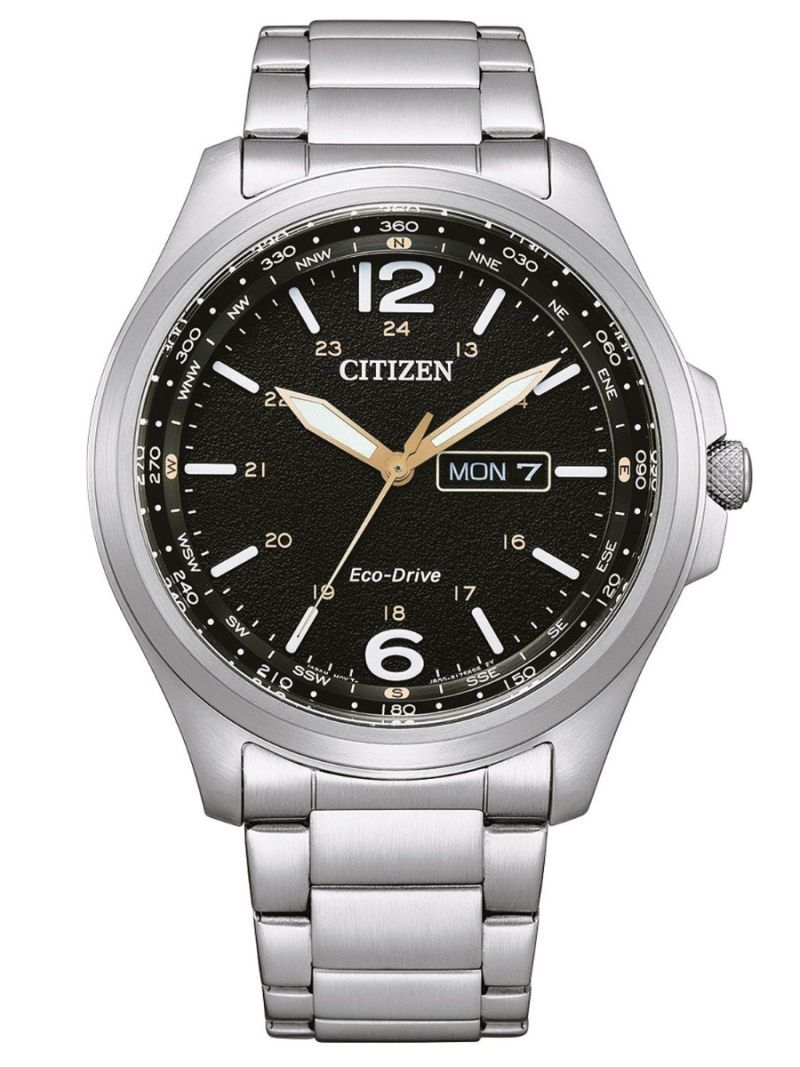 Robust men's watch with Eco-Drive | Black dial and military time scale