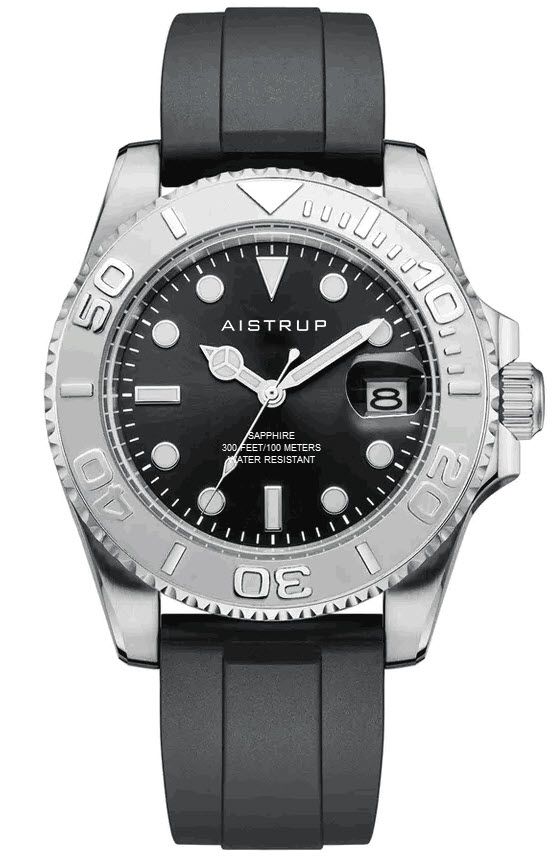 Robust men's watch with rotating bezel, sapphire crystal, and rubber ...