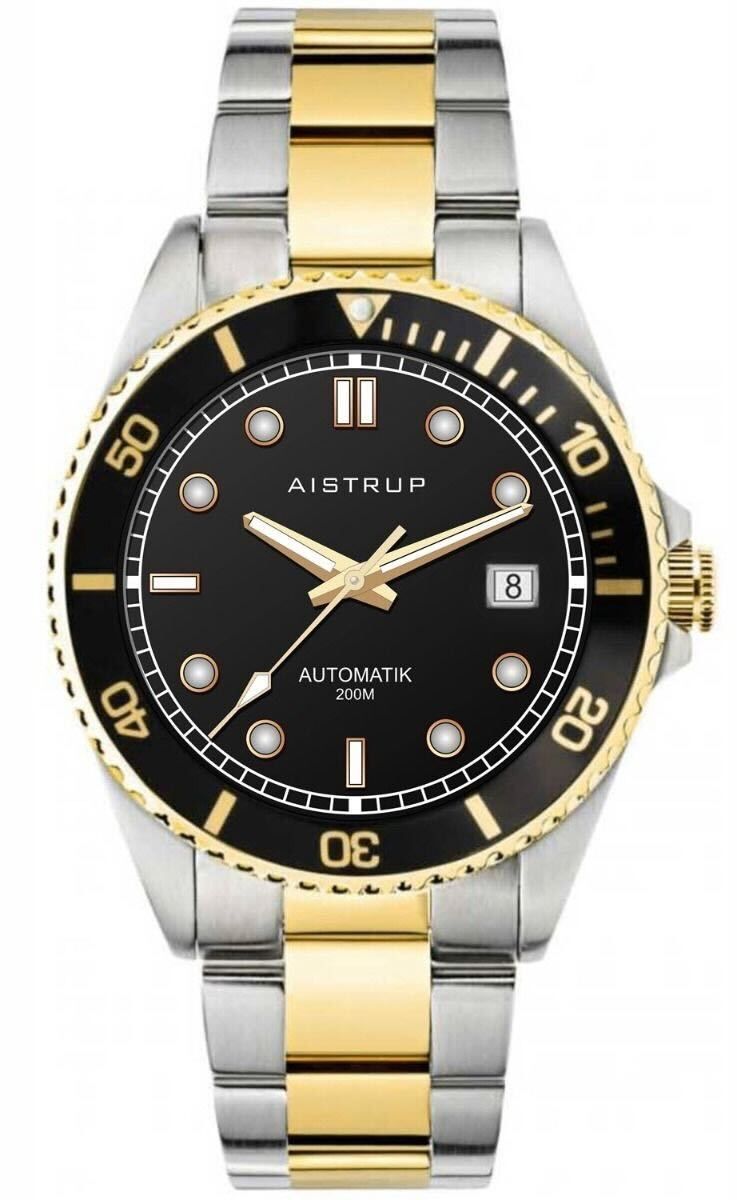 Exclusive diver's watch in bi-color with black dial and golden bezel ...